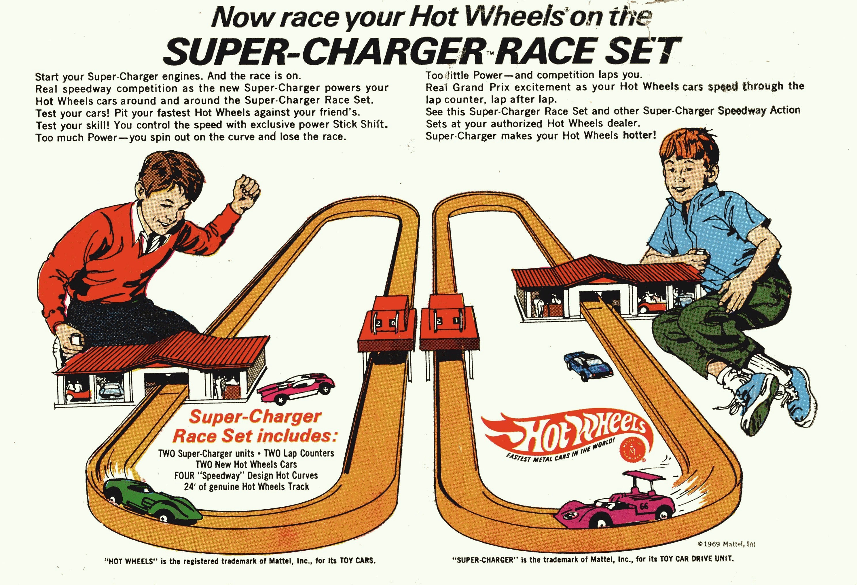 Now Race your Hot Wheels on the Super-Charger Race Set Ad | Print Ads ...